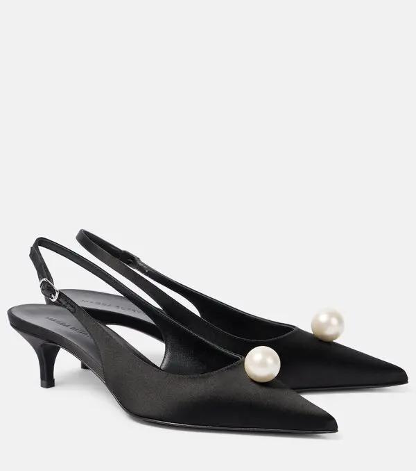 Magda Butrym Embellished Satin Slingback Pumps - Black