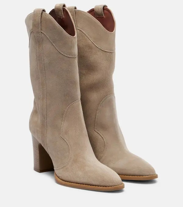 Paris Texas Lavinia Suede Cowboy Boots - Beige