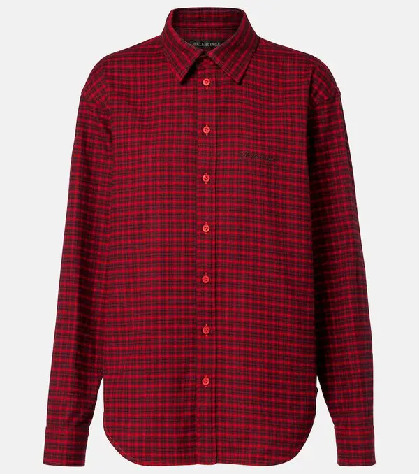 Balenciaga Checked Cotton Shirt - Red