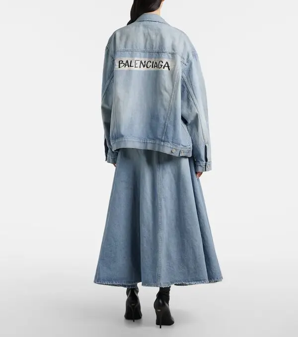Balenciaga Pleated Denim Midi Skirt - Blue