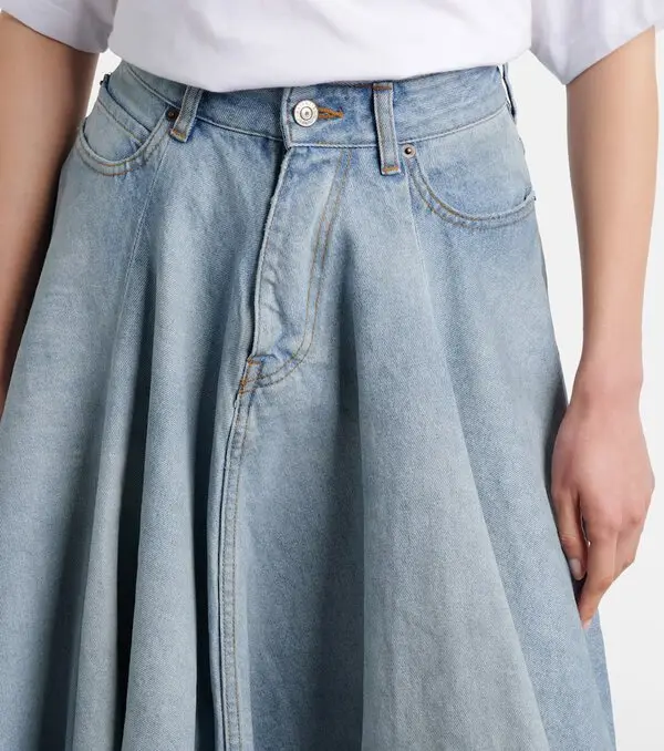 Balenciaga Pleated Denim Midi Skirt - Blue