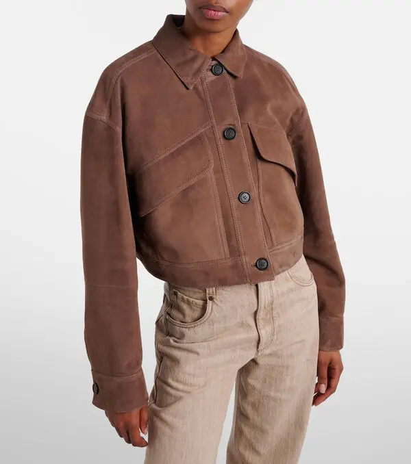 Brunello Cucinelli Monili Cropped Suede Jacket - Brown