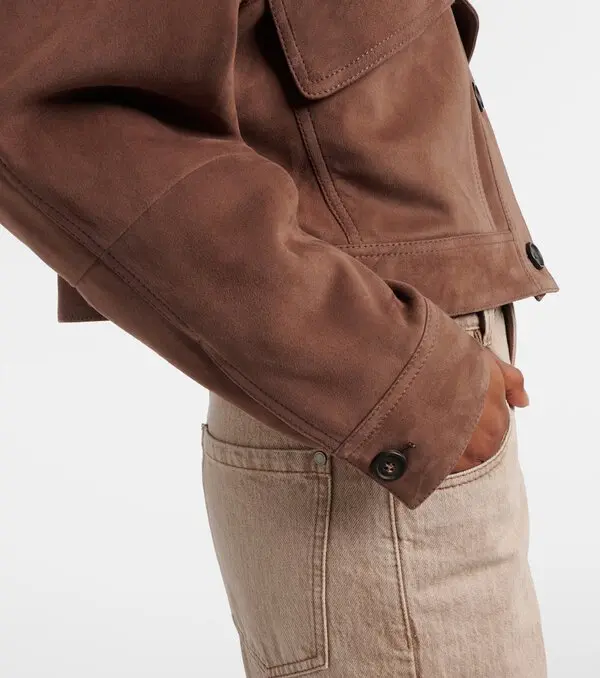 Brunello Cucinelli Monili Cropped Suede Jacket - Brown