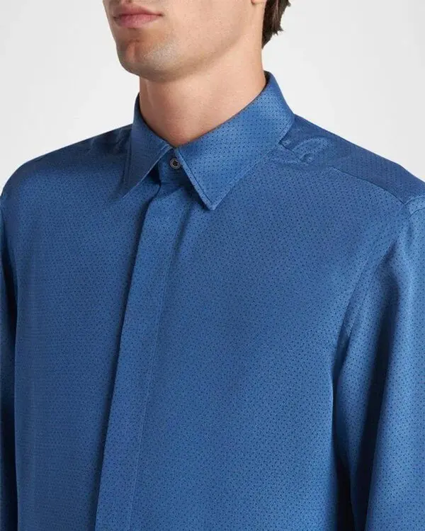 TOM FORD Apos;s Silk Jacquard Micro-dot Concealed-placket Sport Shirt