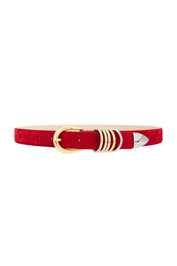 DEHANCHE Hollyhock Suede Mixed Metal Belt - Poppy Red & Mixed Metal