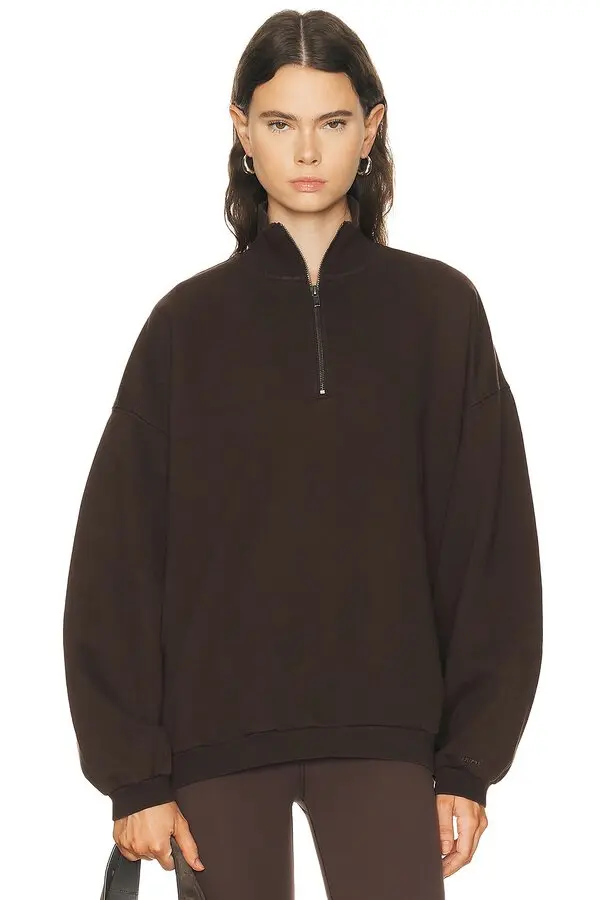 SKIMS Boyfriend Fleece Slouchy Turtleneck Pullover Sweatshirt - Espresso