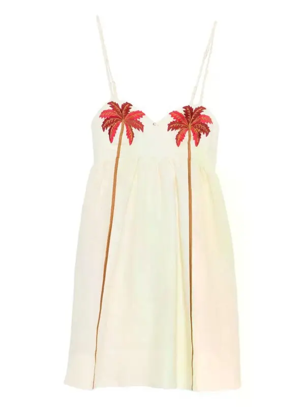 Farm Rio Palm Tree-embroidered Mini Dress - Neutrals