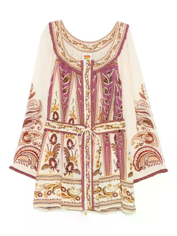 Farm Rio Floral Tie-waist Mini Dress - Neutrals