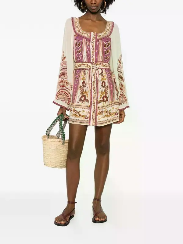 Farm Rio Floral Tie-waist Mini Dress - Neutrals