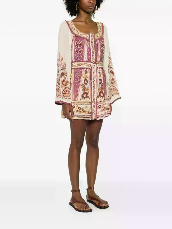 Farm Rio Floral Tie-waist Mini Dress - Neutrals