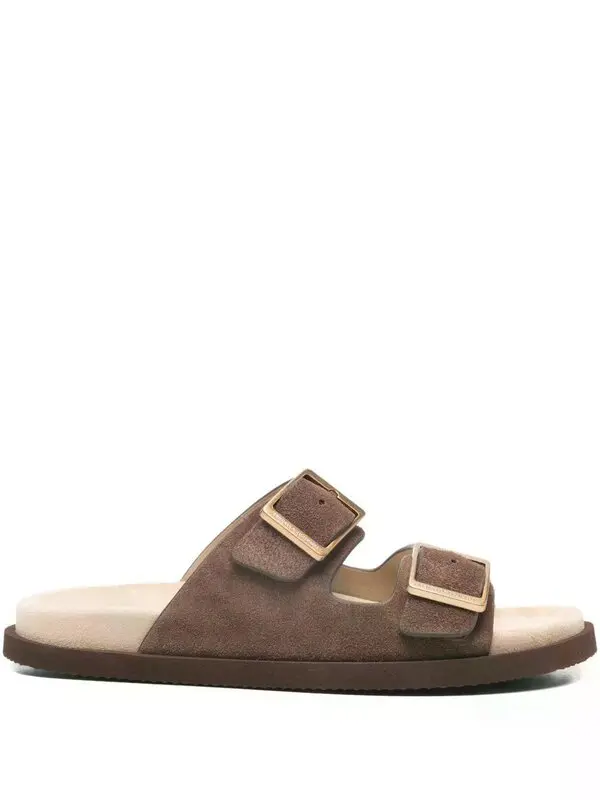 Brunello Cucinelli Suede Buckled Flat Sandals - Brown