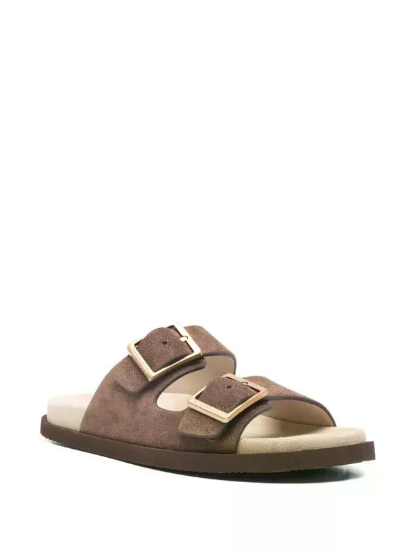 Brunello Cucinelli Suede Buckled Flat Sandals - Brown