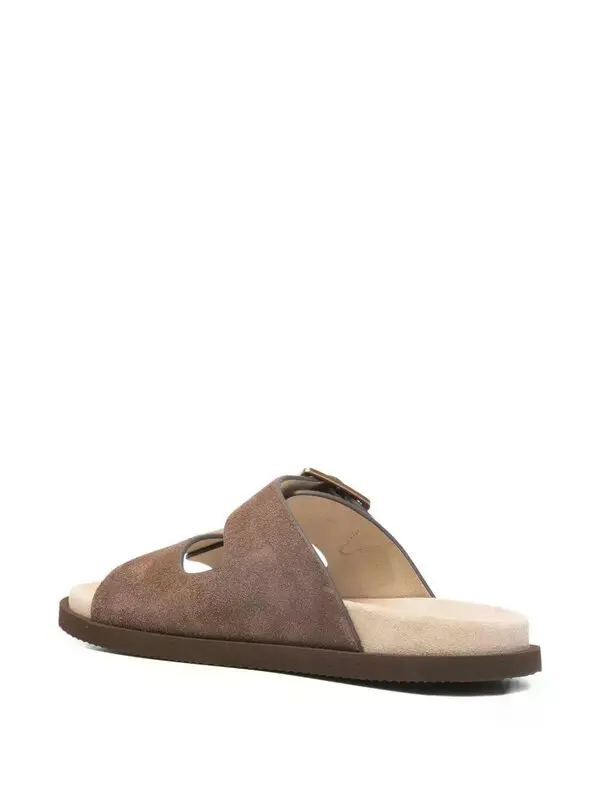 Brunello Cucinelli Suede Buckled Flat Sandals - Brown