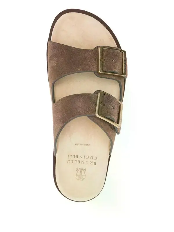 Brunello Cucinelli Suede Buckled Flat Sandals - Brown