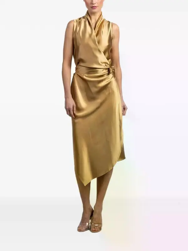 green emerald velvet dress Olive And Gold Wrap Shirt Midi Dress – AX Paris main image 1