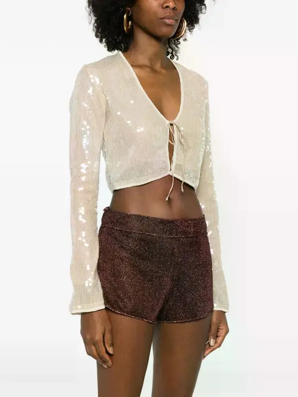 Oseree Marylin Sequin Tie Top - Neutrals