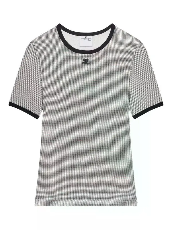 COURREGES Houndstooth Pattern T-shirt With Contrast Trim - Grey