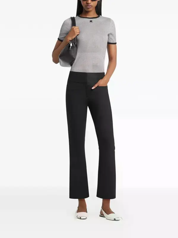 COURREGES Houndstooth Pattern T-shirt With Contrast Trim - Grey