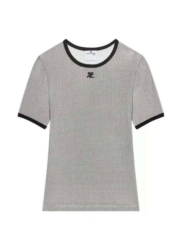 COURREGES Houndstooth Pattern T-shirt With Contrast Trim - Gray