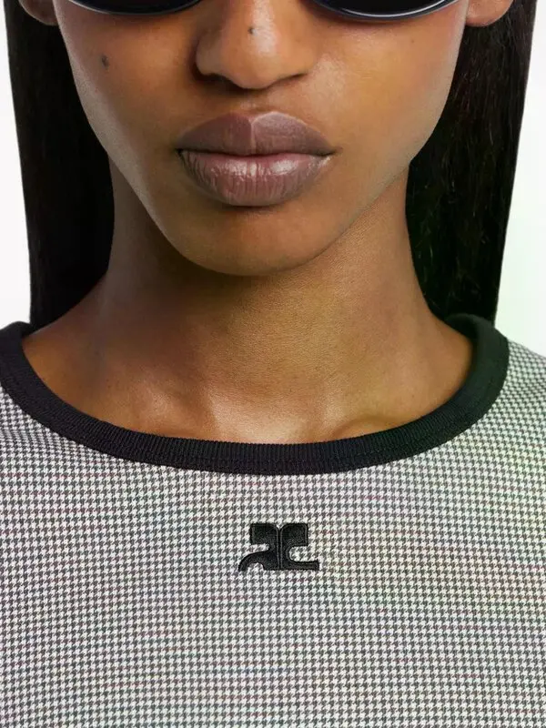COURREGES Houndstooth Pattern T-shirt With Contrast Trim