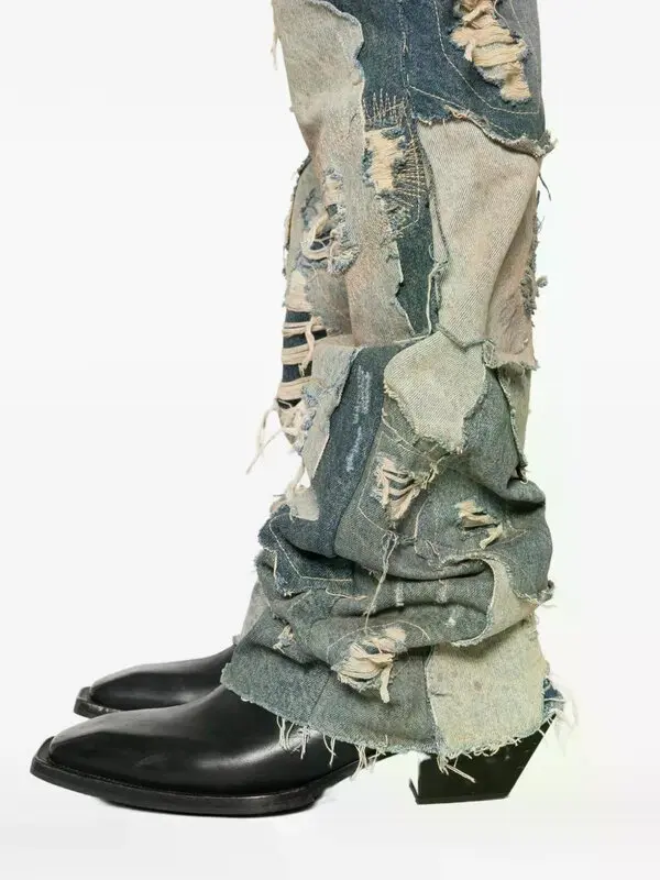 WHO DECIDES WAR BY EV BRAVADO Distressed Patchwork Jeans