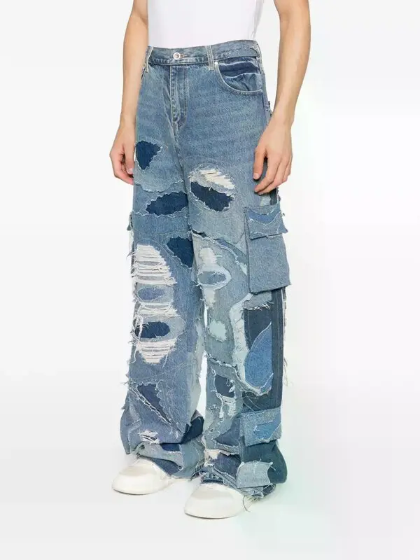 WHO DECIDES WAR BY EV BRAVADO Ripped Patchwork Cargo Jeans
