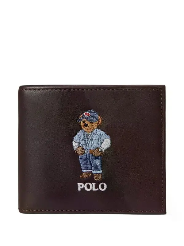Polo Ralph Lauren Embroidered-bear Leather Billfold Wallet - Brown
