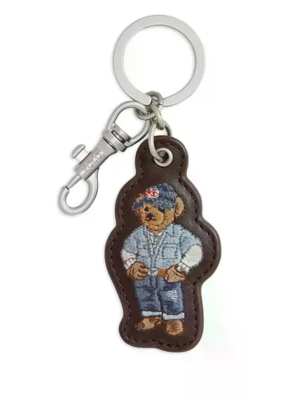 Polo Ralph Lauren Embroidered-polo Bear Leather Key Fob - Brown