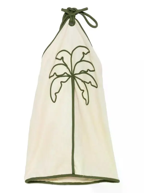 Farm Rio Palm Tree Halterneck Mini Dress - Neutrals