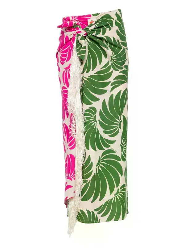 Farm Rio Fringe Floral-print Skirt - Green