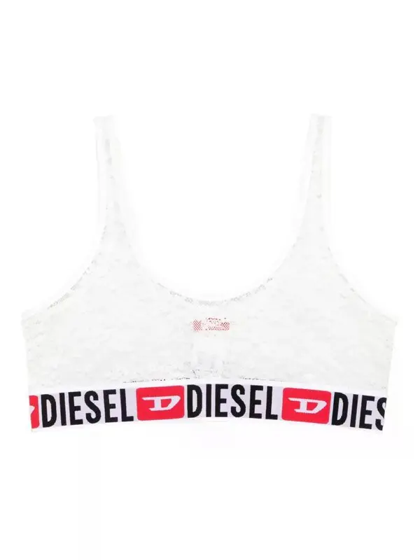 DIESEL Lace Logo Band Bralette - White