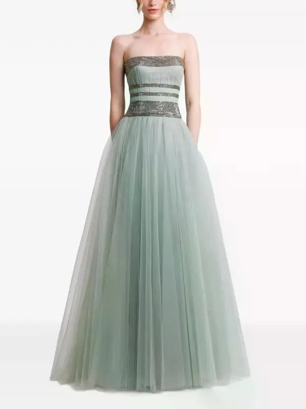 GEMY MAALOUF Embellished Corset Tulle Gown - Grey