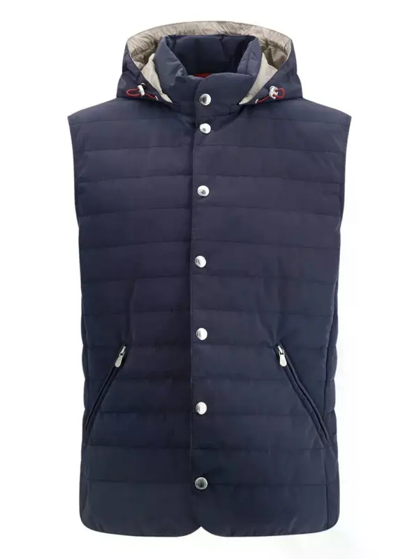Brunello Cucinelli Hooded Buttoned Gilet - Blue