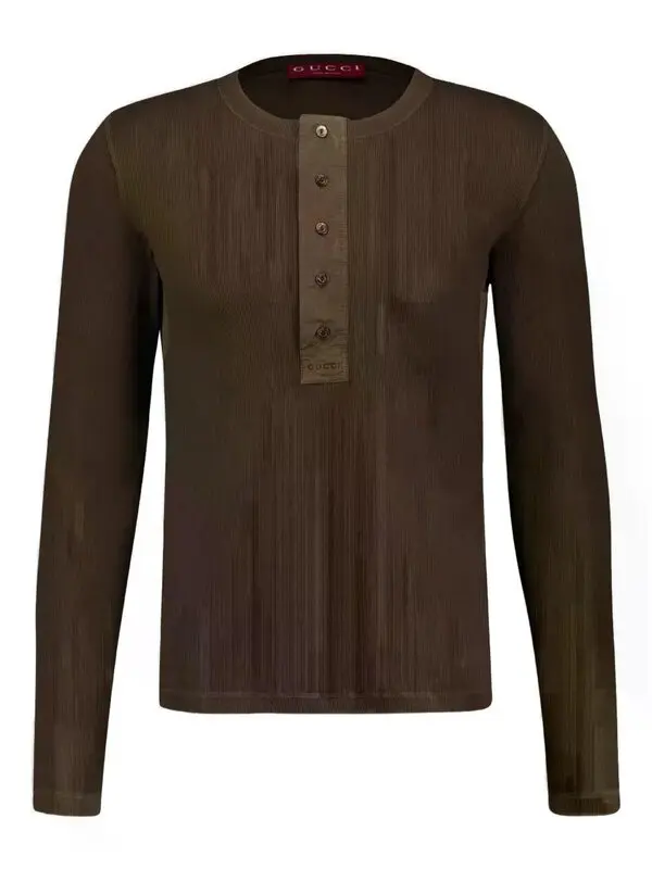 Gucci Ribbed Henley T-shirt - Brown