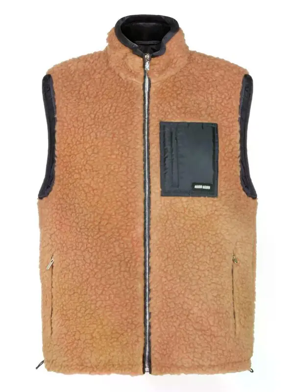 Miu Miu Teddy Zip Pocket Gilet Coat - Brown