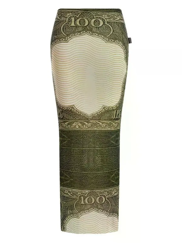 JEAN PAUL GAULTIER Re-edition Green Cartouche Printed Maxi Skirt - Neutrals