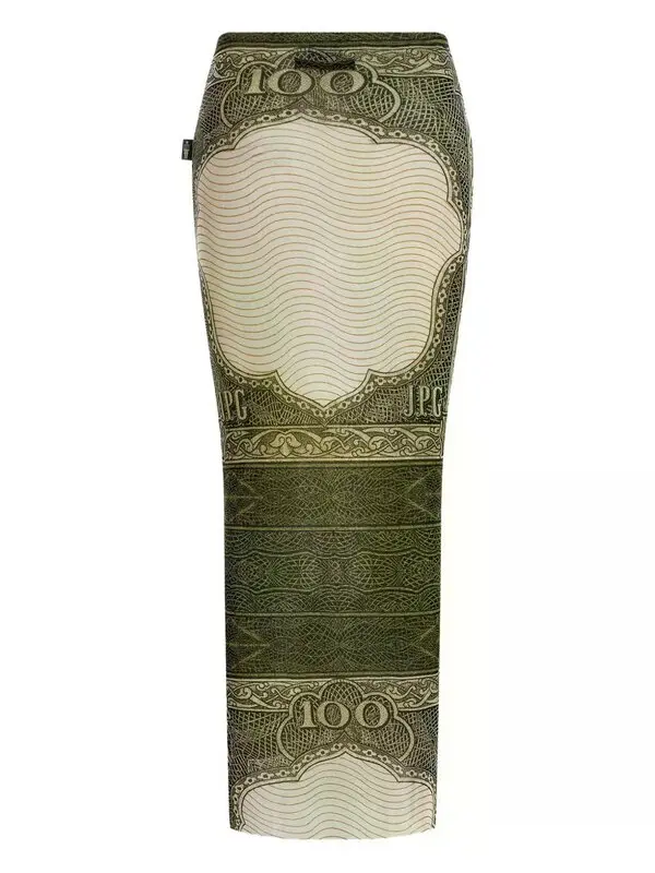 JEAN PAUL GAULTIER Re-edition Green Cartouche Printed Maxi Skirt - Neutrals
