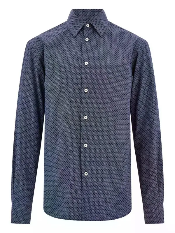 FERRAGAMO Monogram Poplin Shirt - Blue
