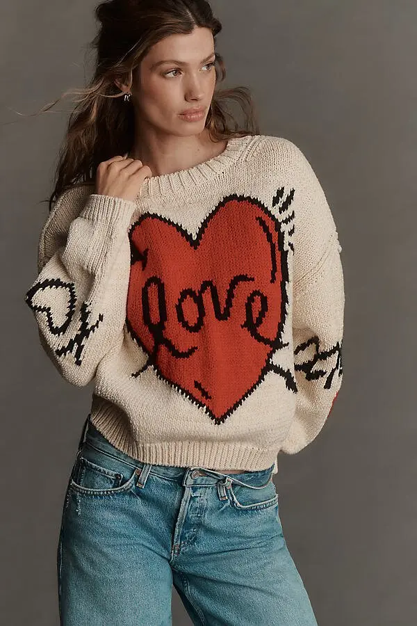 Maeve Loves Truck Long-sleeve Crew-neck Sweater