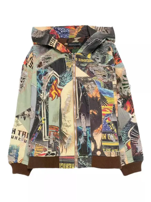 WHO DECIDES WAR BY EV BRAVADO Patchwork Zip-up Jacket - Green