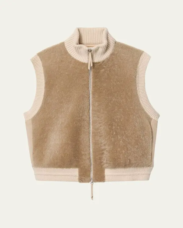 Lafayette 148 New York Shearling And Camel Hair Vest - Natural
