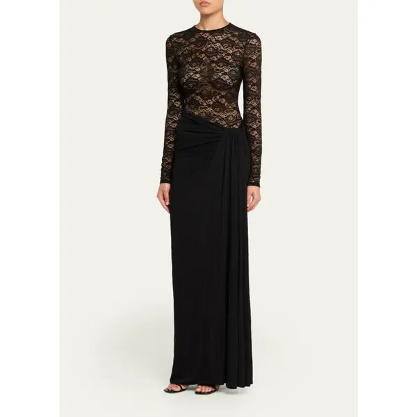 Ronny Kobo Amalyia Draped Mixed Media Column Gown