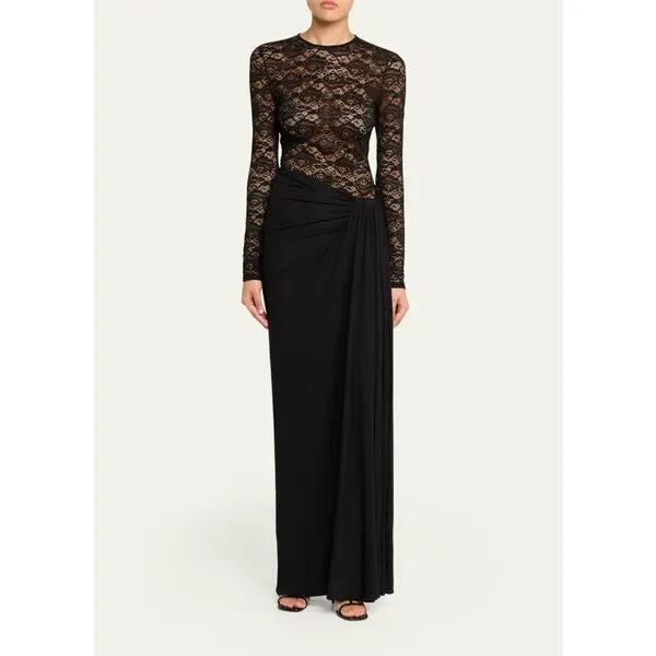 Ronny Kobo Amalyia Draped Mixed Media Column Gown