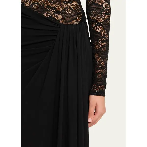Ronny Kobo Amalyia Draped Mixed Media Column Gown