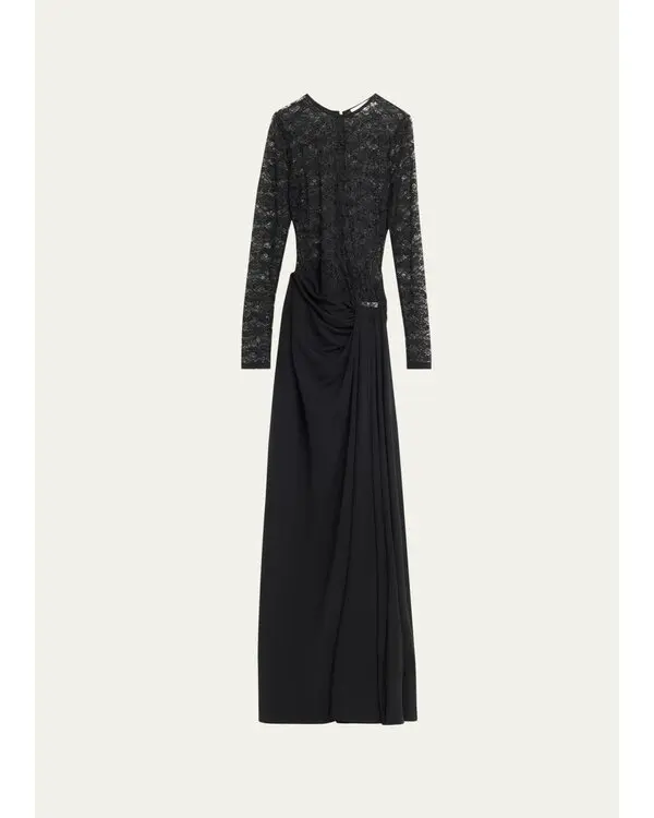 Ronny Kobo Amalyia Draped Mixed Media Column Gown - Black