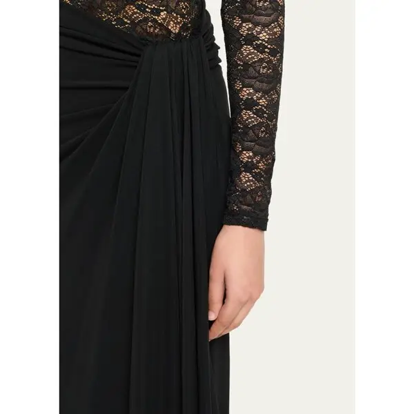 Ronny Kobo Amalyia Draped Mixed Media Column Gown - Black