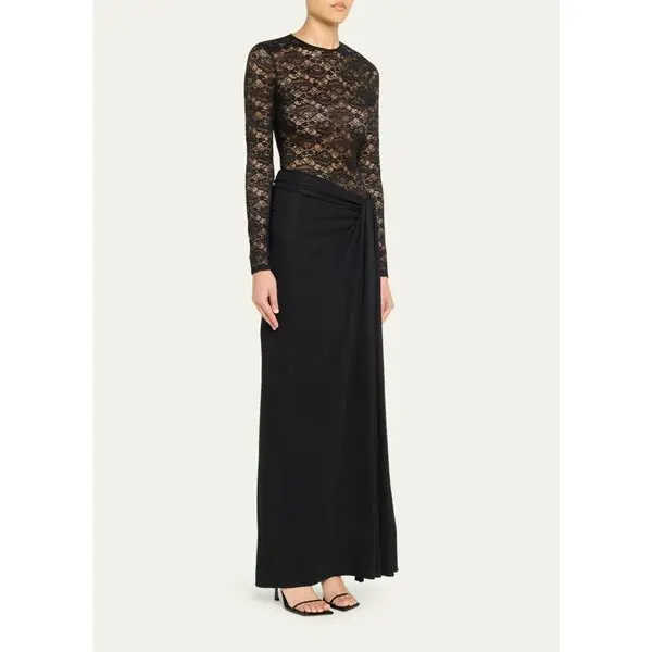 Ronny Kobo Amalyia Draped Mixed Media Column Gown - Black