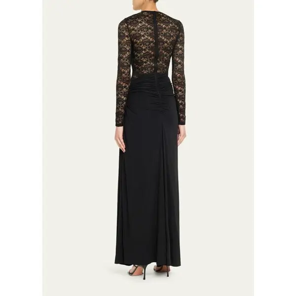 Ronny Kobo Amalyia Draped Mixed Media Column Gown - Black