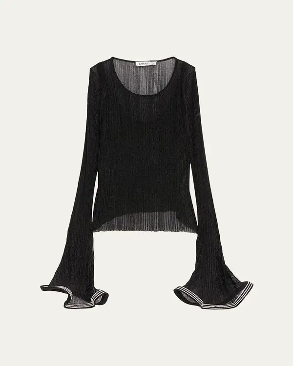 Simkhai Maebry Long-sleeve Rib-knit Top - Black