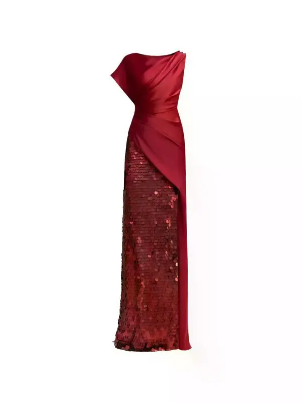 GEMY MAALOUF Sequined Draped Gown - Red